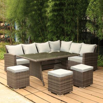 China Patio Furniture Set Outdoor Sectional Sofa Conversation Set All Weather Wicker Rattan Couch Dining Table & Chair for sale