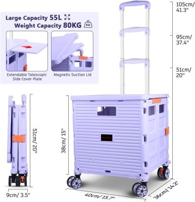 Cina Foldable Cart With Stair Climbing Wheels, Collapsible Rolling Crate Telescoping Handle, Handcart For Grocery Book in vendita