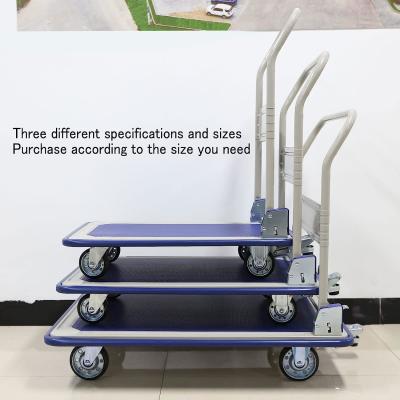 China Folding Steel Trolley Platform Handtruck Brake Heavy Industrial Flatbed Truck Logistics Warehouse Handling for sale