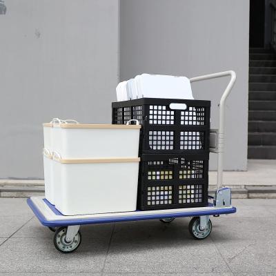 China Folding Steel Trolley Platform Handtruck Brake Heavy Industrial Flatbed Truck Logistics Warehouse Handling for sale