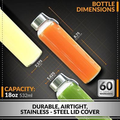 Cina Clear Glass Water Bottles, Reusable Glass Juicing Bottles Protection Sleeve and Stainless Steel Leak Proof Lids in vendita