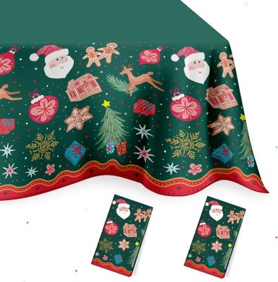 Cina Christmas Tablecloth Plastic Jumbo Disposable Table Cover with Colorful Design Santa Claus Snowflakes in vendita