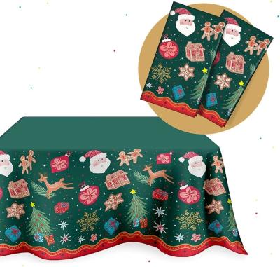 Cina Christmas Tablecloth Plastic Jumbo Disposable Table Cover with Colorful Design Santa Claus Snowflakes in vendita