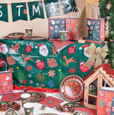 Cina Christmas Tablecloth Plastic Jumbo Disposable Table Cover with Colorful Design Santa Claus Snowflakes in vendita