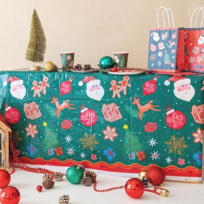 Cina Christmas Tablecloth Plastic Jumbo Disposable Table Cover with Colorful Design Santa Claus Snowflakes in vendita