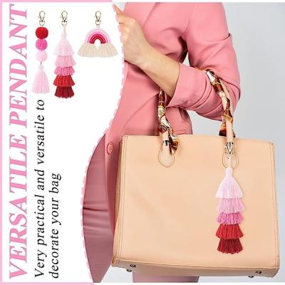 Cina Boho Macrame Keychains Pom Pom Tassel Rainbow Keychains Cute Colorful Tassel Keychain Purse Charms for Handbags in vendita