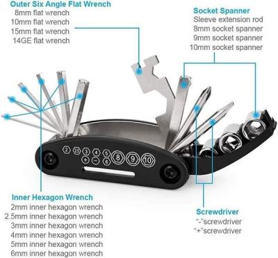 Cina Bike Repair Tool Kit - 16 in 1 Bicycle Multitool Mountain Bike Tool Cycling Maintenance, Bike Hex Key Wrench in vendita