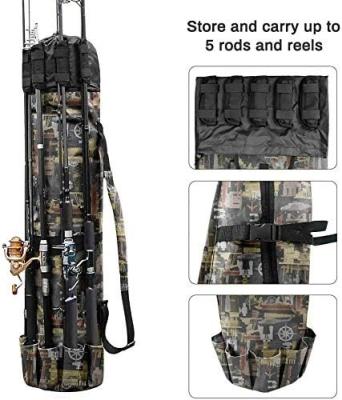 Cina Durable Canvas Fishing Rod & Reel Organizer Bag Travel Carry Case Bag- Holds 5 Poles & Tackle in vendita