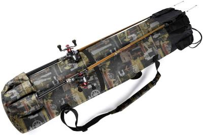 Cina Durable Canvas Fishing Rod & Reel Organizer Bag Travel Carry Case Bag- Holds 5 Poles & Tackle in vendita