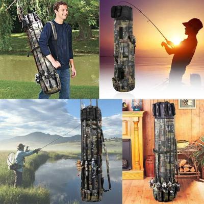Cina Durable Canvas Fishing Rod & Reel Organizer Bag Travel Carry Case Bag- Holds 5 Poles & Tackle in vendita