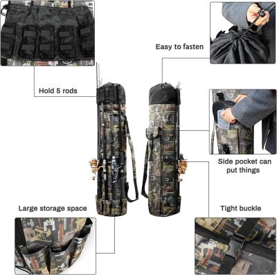 Cina Durable Canvas Fishing Rod & Reel Organizer Bag Travel Carry Case Bag- Holds 5 Poles & Tackle in vendita