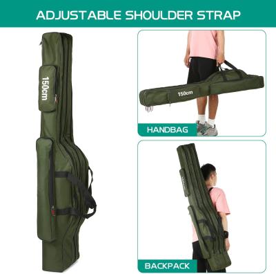 Cina Fishing Rod Case Three Layers Fishing Rod Bag Oxford Folding Fishing Pole Bag Outdoor Waterproof Tackle Storage in vendita