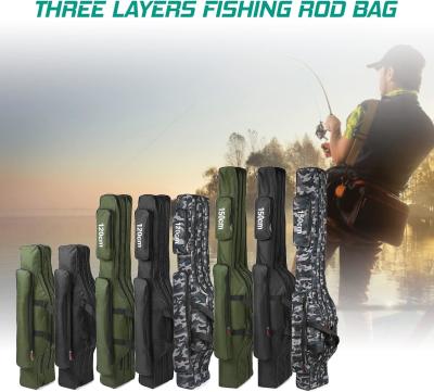 Cina Fishing Rod Case Three Layers Fishing Rod Bag Oxford Folding Fishing Pole Bag Outdoor Waterproof Tackle Storage in vendita