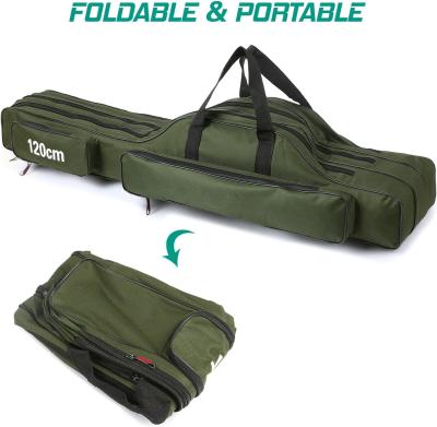 Cina Fishing Rod Case Three Layers Fishing Rod Bag Oxford Folding Fishing Pole Bag Outdoor Waterproof Tackle Storage in vendita