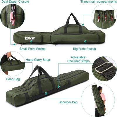 Cina Fishing Rod Case Three Layers Fishing Rod Bag Oxford Folding Fishing Pole Bag Outdoor Waterproof Tackle Storage in vendita