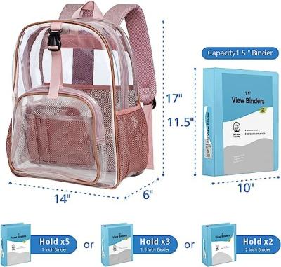 China Clear Backpack Heavy Duty - Large Clear Backpacks For School PVC Transparent Bookbag For Students Work Stadium Travel for sale
