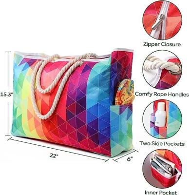 Cina Beach Bag for Women - Large Beach Tote Bag, Waterproof Sandproof Beach Bag with Zipper, Large Swim Pool Beach Tote in vendita
