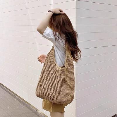Cina Woven Tote Bag for Women Large Straw Bags Summer Beach Hand-woven Shoulder Bag Boho Rattan Handbag in vendita