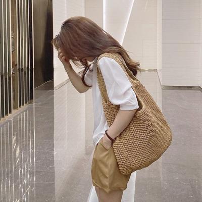 Cina Woven Tote Bag for Women Large Straw Bags Summer Beach Hand-woven Shoulder Bag Boho Rattan Handbag in vendita