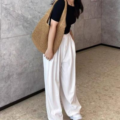 Cina Woven Tote Bag for Women Large Straw Bags Summer Beach Hand-woven Shoulder Bag Boho Rattan Handbag in vendita