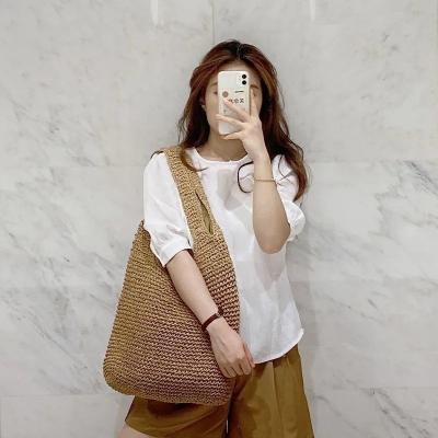 Cina Woven Tote Bag for Women Large Straw Bags Summer Beach Hand-woven Shoulder Bag Boho Rattan Handbag in vendita