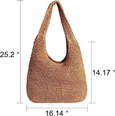 Cina Woven Tote Bag for Women Large Straw Bags Summer Beach Hand-woven Shoulder Bag Boho Rattan Handbag in vendita