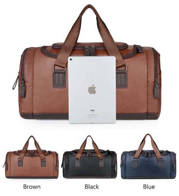 Cina Custom Print Vintage Waterproof PU Leather Outdoor Handbag Shoulder Weekend Gym Luggage Travel Duffel Bag for Men in vendita