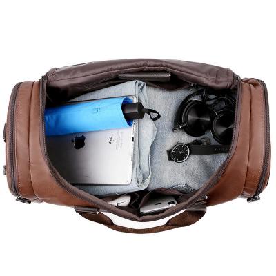 Cina Custom Print Vintage Waterproof PU Leather Outdoor Handbag Shoulder Weekend Gym Luggage Travel Duffel Bag for Men in vendita