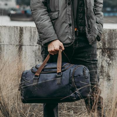 Cina Custom Print Vintage Waterproof PU Leather Outdoor Handbag Shoulder Weekend Gym Luggage Travel Duffel Bag for Men in vendita