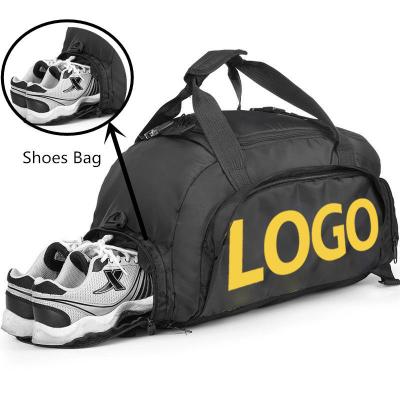 Cina Custom Logo Unisex Portable Waterproof Sports Gym Fitness Duffle Backpack Weekend Travel Duffel Bag With Shoe Storage in vendita