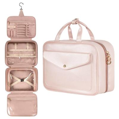 Cina Custom Logo Foldable Portable Storage Pink Cosmetic Bags Makeup Organizer Travel Hanging Toiletry Bag in vendita