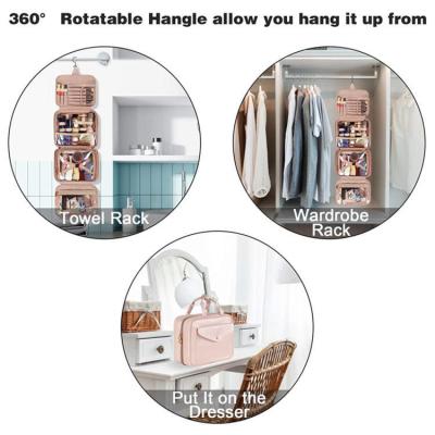Cina Custom Logo Foldable Portable Storage Pink Cosmetic Bags Makeup Organizer Travel Hanging Toiletry Bag in vendita