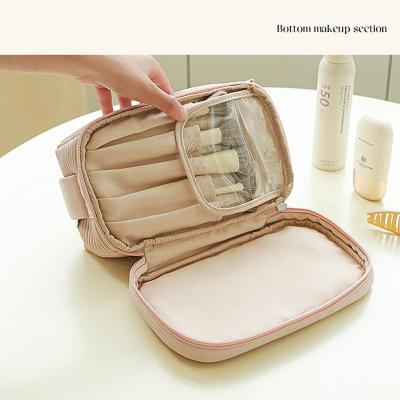 Cina Custom Wholesale Double Layer PU Luxury High-End Travel Makeup Case Organizer Cosmetic Bags For Women in vendita