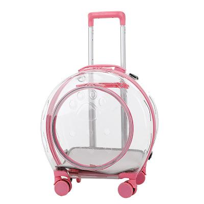 China Transparent Capsule Pet Bag Carrier Luggage Case Transparent Trolley Case With Trolley Wheels for sale