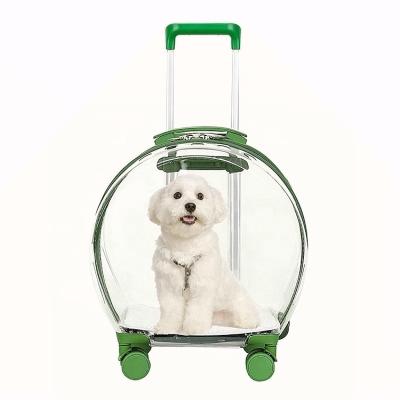 China Transparent Capsule Pet Bag Carrier Luggage Case Transparent Trolley Case With Trolley Wheels for sale