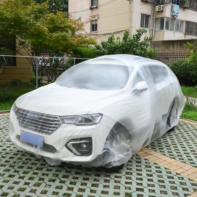 Cina Disposable Car Covers，12.5 x 21.7ft Universal Clear Plastic Car Cover，Disposable Full Exterior Covers Elastic in vendita