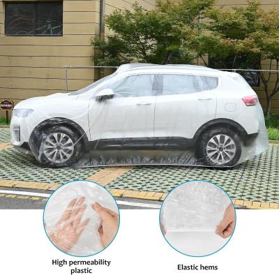 Cina Disposable Car Covers，12.5 x 21.7ft Universal Clear Plastic Car Cover，Disposable Full Exterior Covers Elastic in vendita