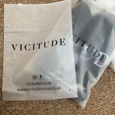 Cina Custom Personalized Printed Logo Eve Slider Matte Frosted Zip Lock Clothing Packaging Plastic Bags With Black Zipper in vendita