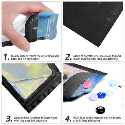 China Resealable Ziplock Small Business Sealable Plastic Bag Custom Print White Black Pink Holographic Mylar Packaging for sale