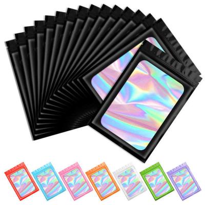 China Resealable Ziplock Small Business Sealable Plastic Bag Custom Print White Black Pink Holographic Mylar Packaging for sale