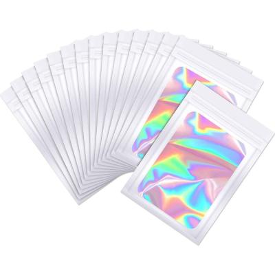 China Resealable Ziplock Small Business Sealable Plastic Bag Custom Print White Black Pink Holographic Mylar Packaging for sale