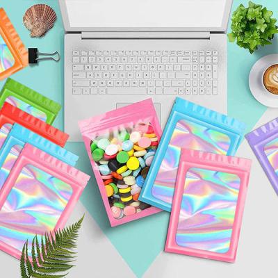China Resealable Ziplock Small Business Sealable Plastic Bag Custom Print White Black Pink Holographic Mylar Packaging for sale