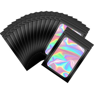 China Resealable Ziplock Small Business Sealable Plastic Bag Custom Print White Black Pink Holographic Mylar Packaging for sale