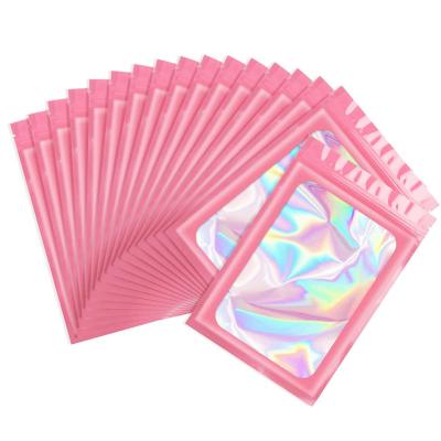 China Resealable Ziplock Small Business Sealable Plastic Bag Custom Print White Black Pink Holographic Mylar Packaging for sale