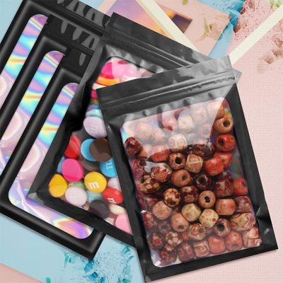 China Resealable Ziplock Small Business Sealable Plastic Bag Custom Print White Black Pink Holographic Mylar Packaging for sale
