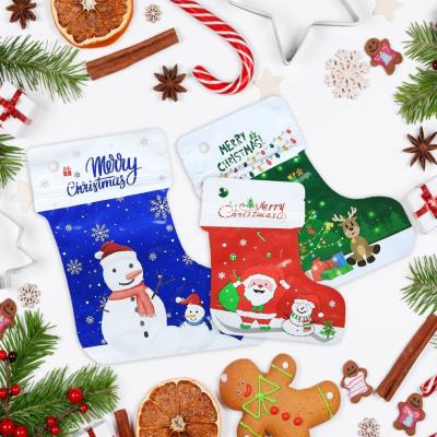 China Christmas Socks Stand Up Aluminium Pouches Decorations Plastic Reasable Food Packaging Gift Bags for sale