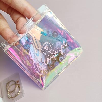 Cina Luxury Custom Size Rings EARRINGS Packaging Mini Pouch Laser Colorful PVC Zipper Hologram Clear Plastic Jewelry Bag in vendita