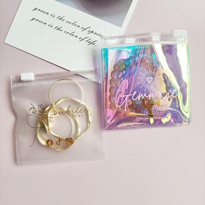 Cina Luxury Custom Size Rings EARRINGS Packaging Mini Pouch Laser Colorful PVC Zipper Hologram Clear Plastic Jewelry Bag in vendita