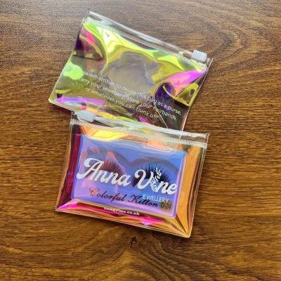 Cina Customized Brand Logo Colorful PVC Bag Eye Shadow Jewelry Cosmetic Make up Bag With Zipper Holographic PVC Bag in vendita