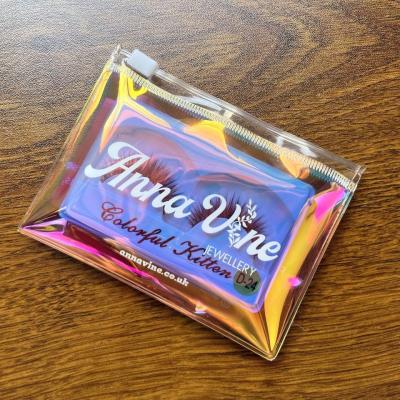 Cina Customized Brand Logo Colorful PVC Bag Eye Shadow Jewelry Cosmetic Make up Bag With Zipper Holographic PVC Bag in vendita